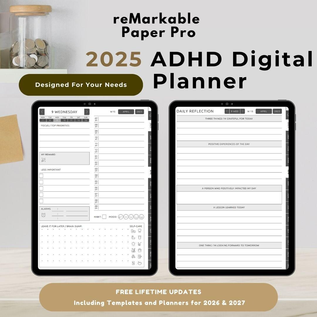 ADHD Digital Planner for Remarkable, 2025 Goal Tracker, Habit Tracker ...