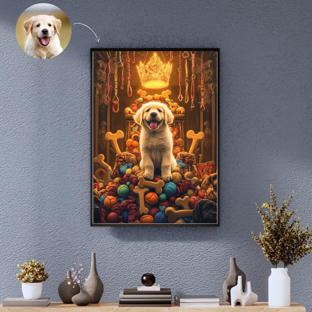 Custom Pet Portrait, Regal Pet on Throne, Dog Digital Art, Funny Pet ...