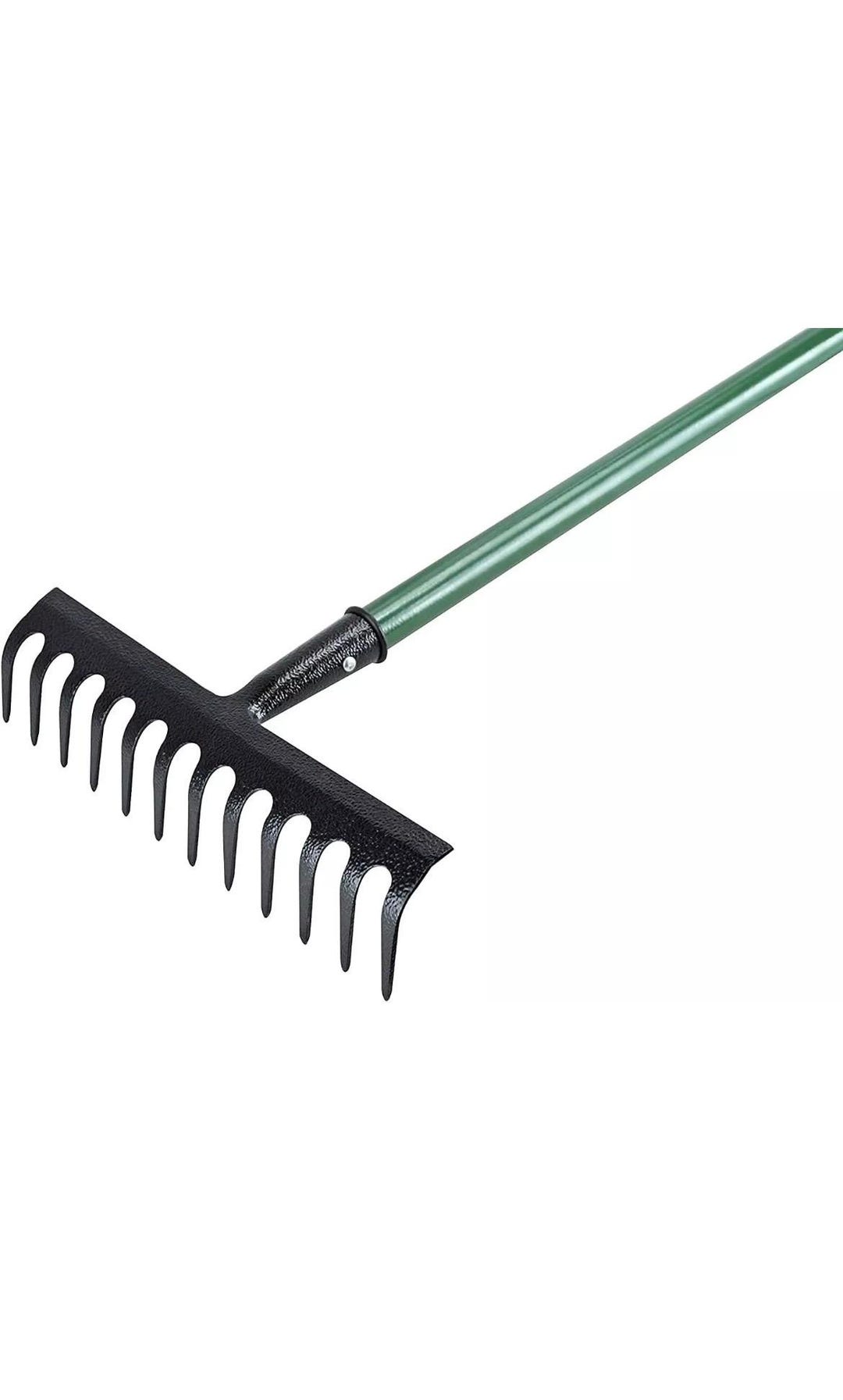 12 Teeth Garden Leaf Rake With Handle Carbon Steel Weed Heavy Duty ...