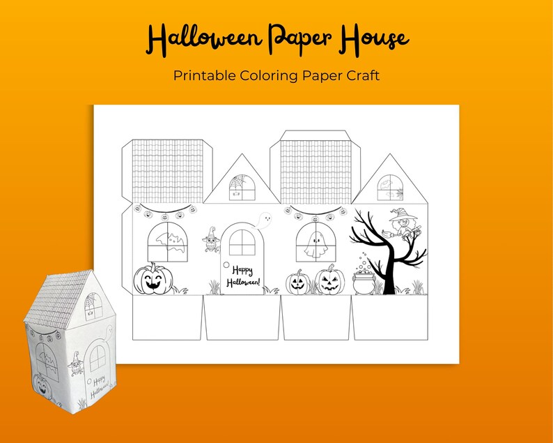 Halloween House Paper Craft, 3D Paper House Template, Spooky Halloween ...