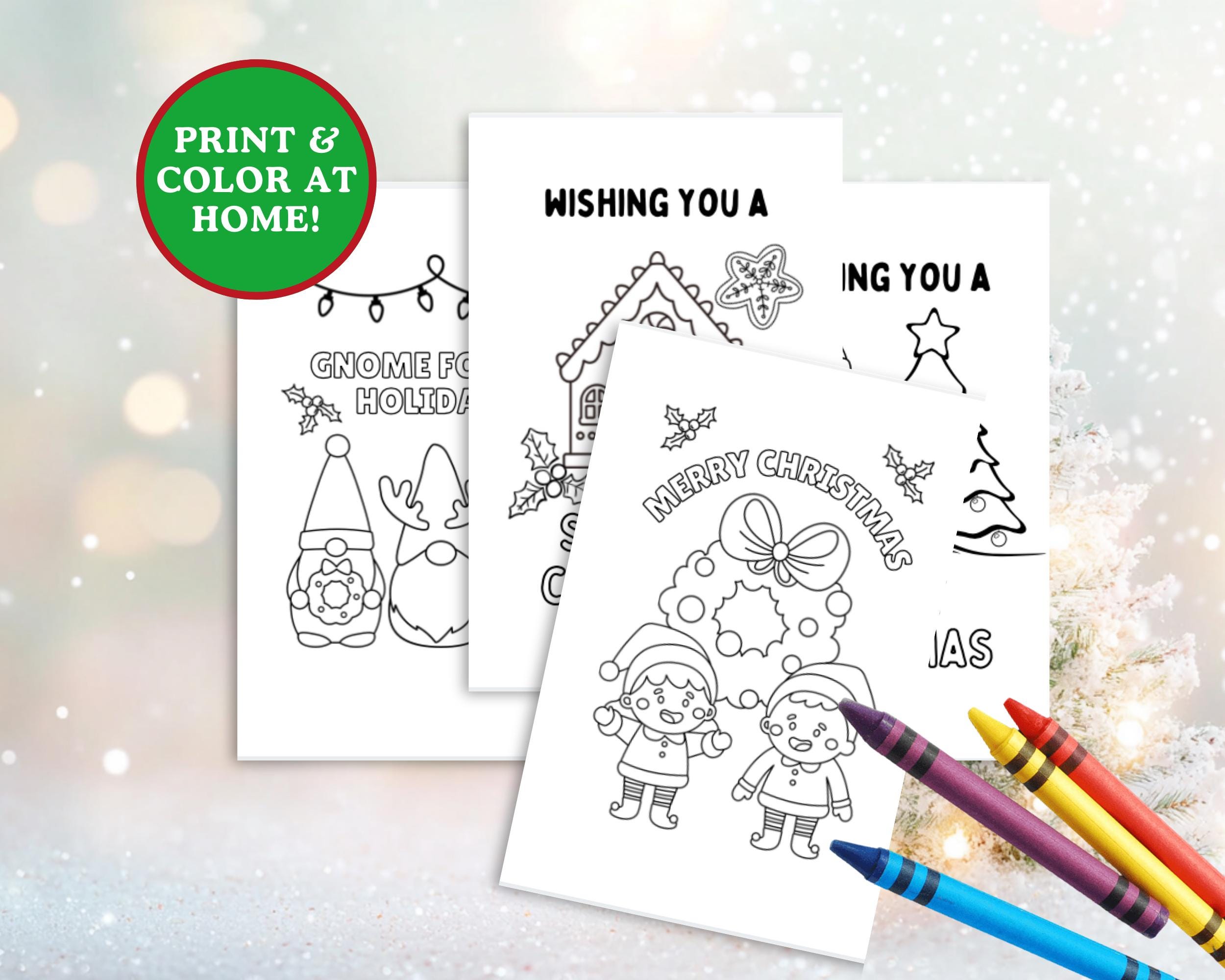 Printable Christmas Coloring Cards for Kids, Instant Download, Holiday ...