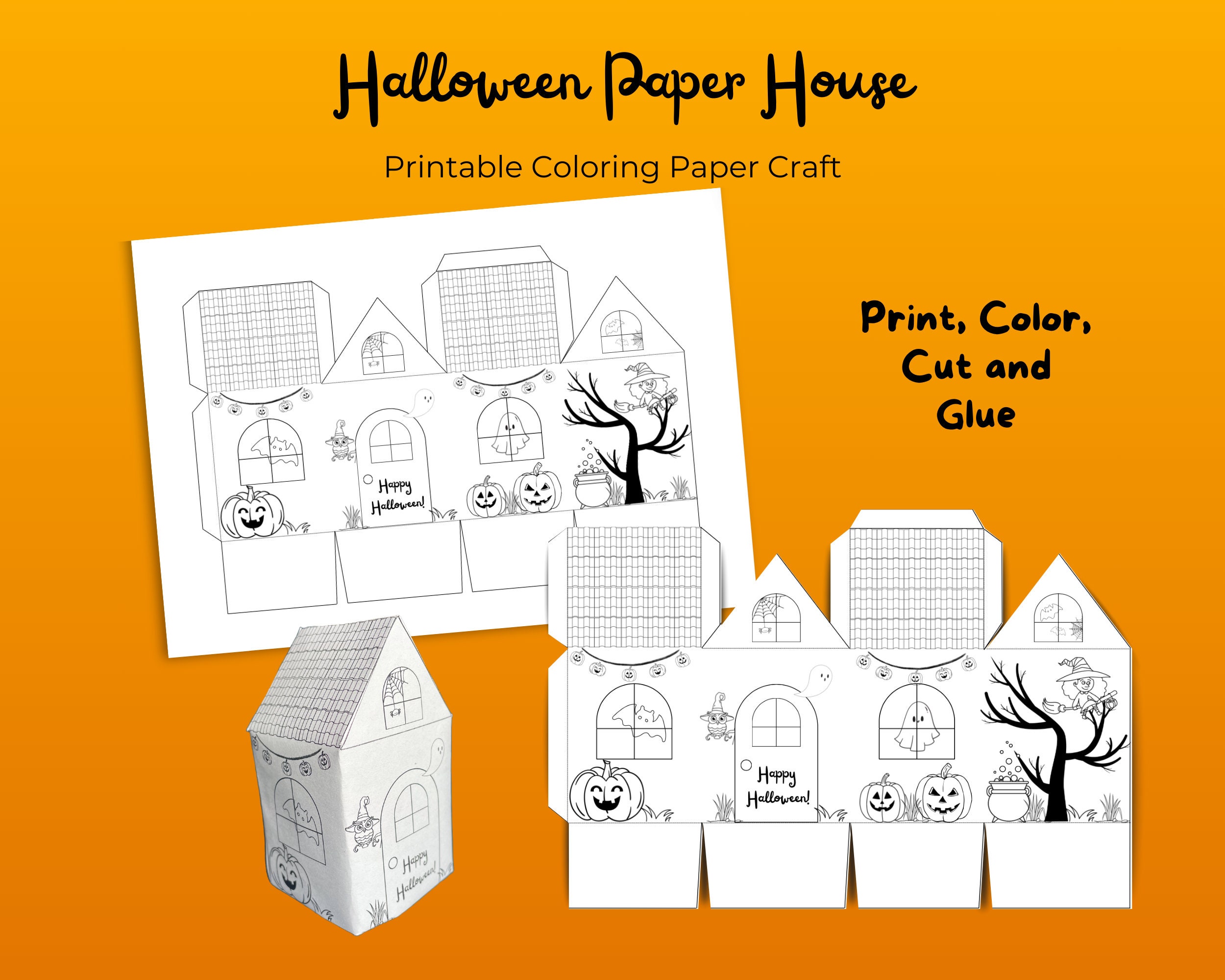 Halloween House Paper Craft, 3D Paper House Template, Spooky Halloween ...