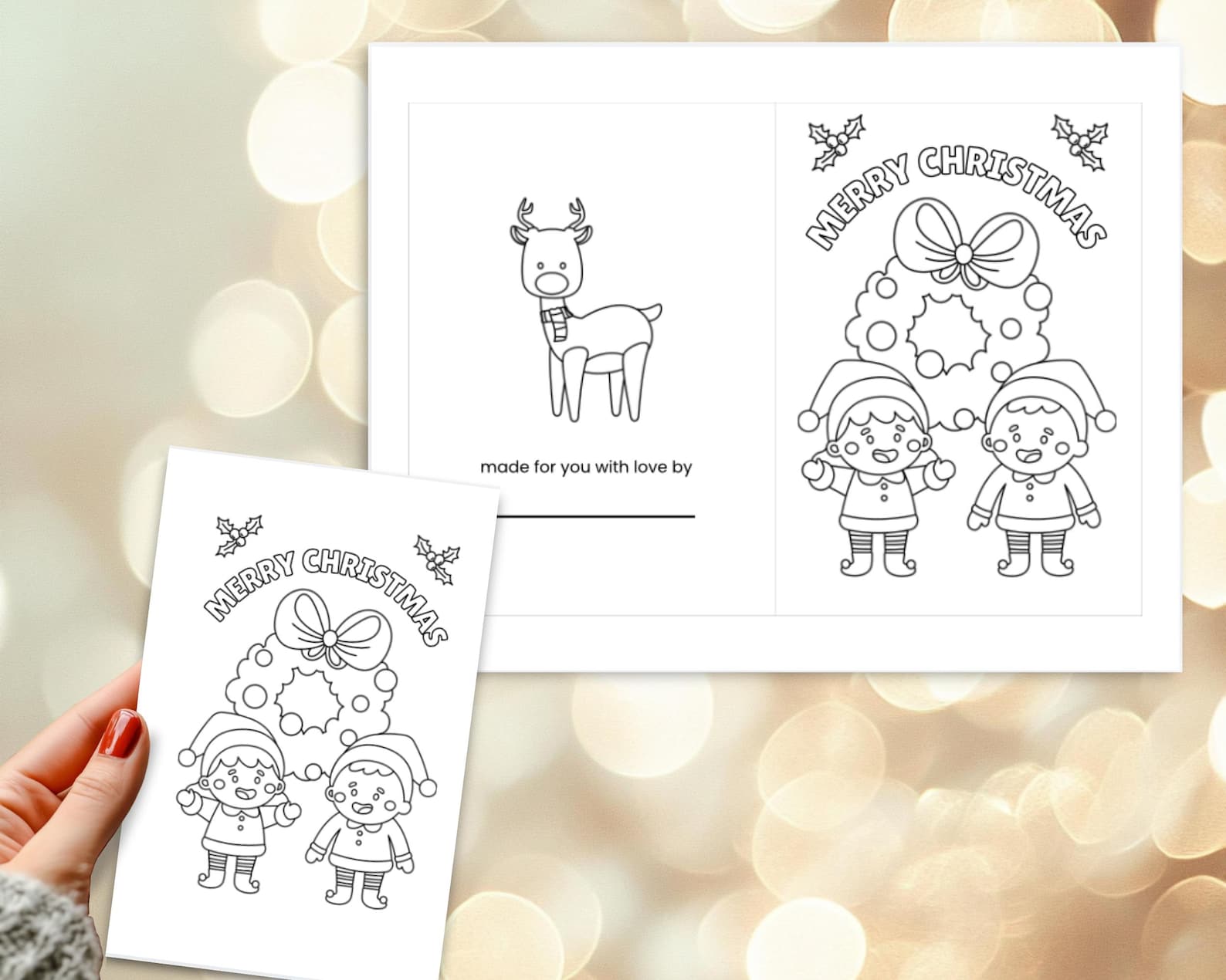 Printable Christmas Coloring Cards for Kids, Instant Download, Holiday ...