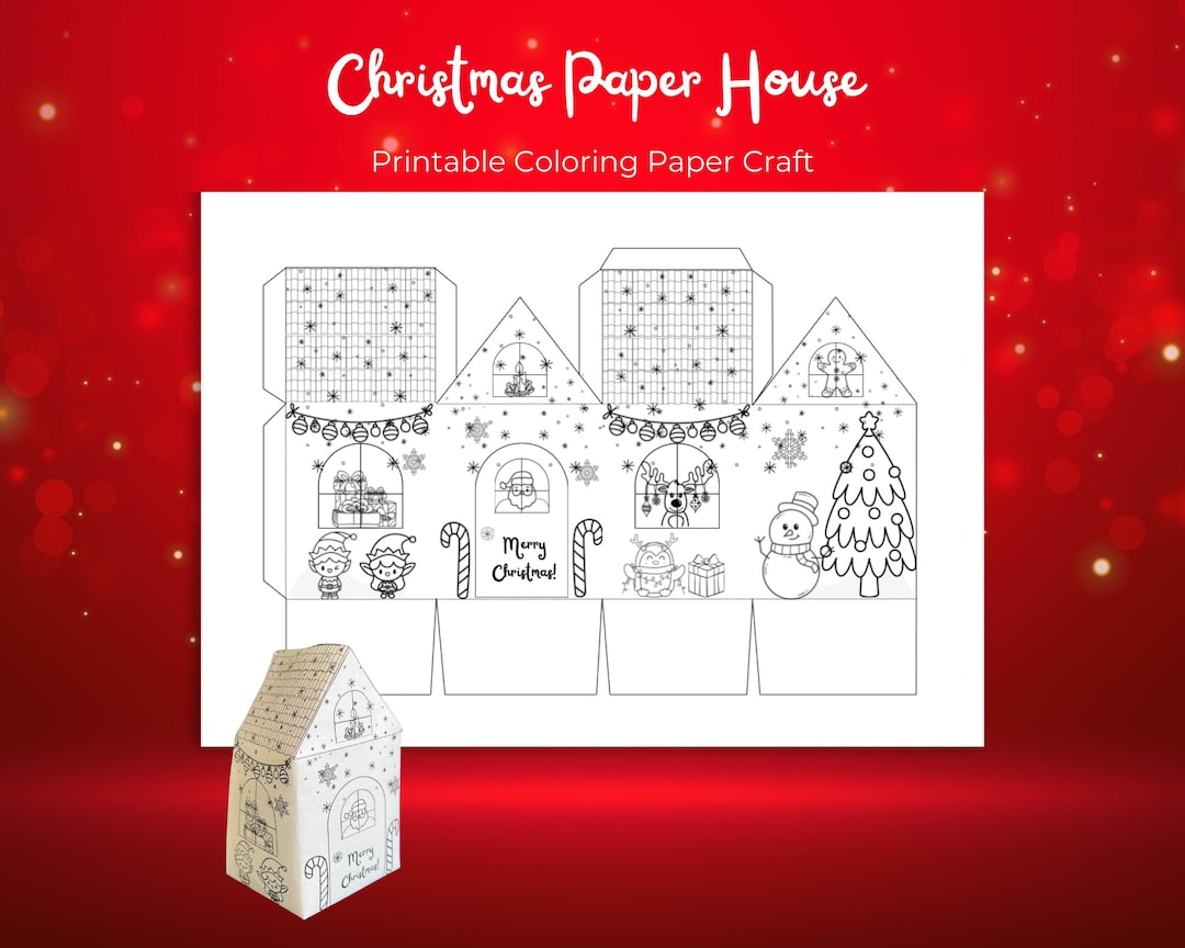 Christmas House Paper Craft, 3D Paper House Template, Festive Christmas ...