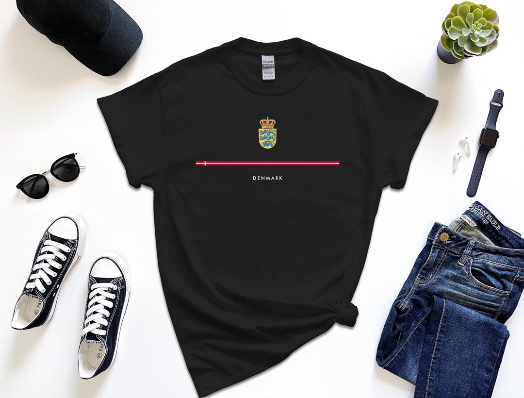 Denmark Shirt, Full Width Flag Coat of Arms of Denmark Tshirt Free Gift ...