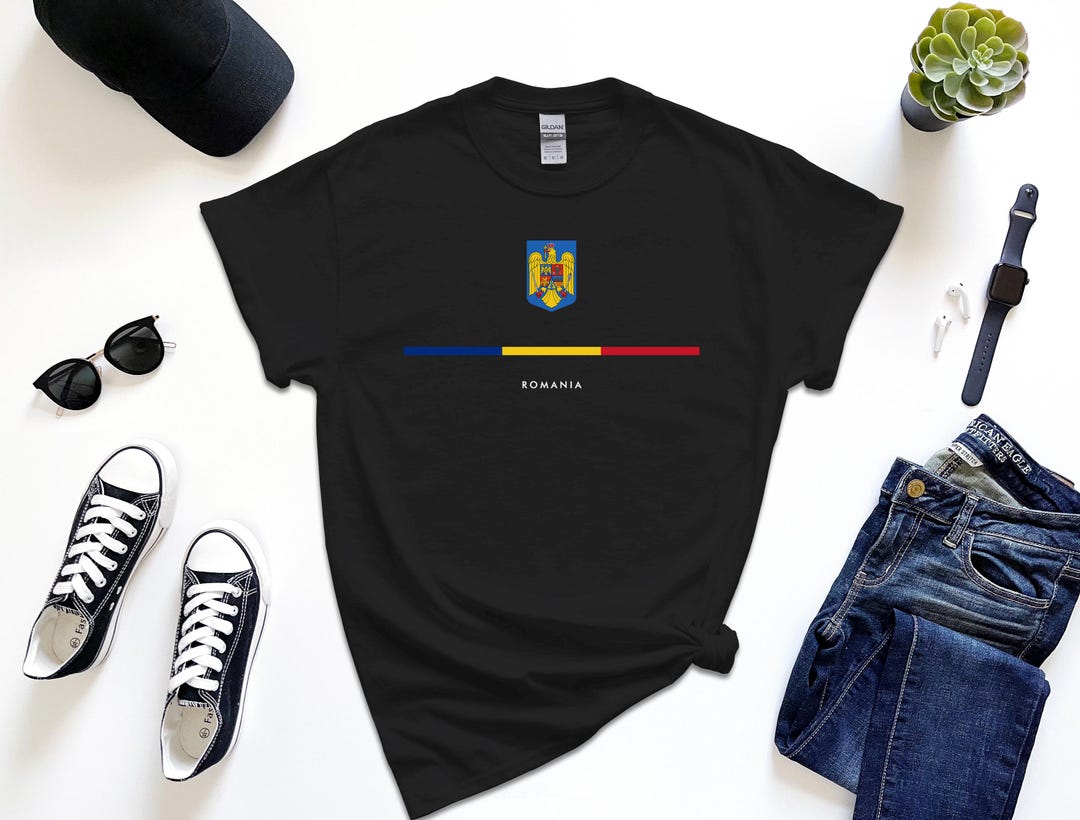 Romania Shirt, Custom Full Width Flag Coat of Arms of Romania Tshirt ...