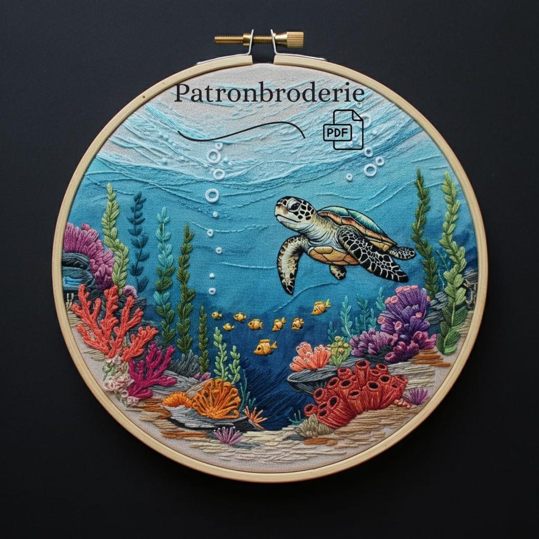 Sea Turtle Embroidery Pattern - Ocean Hand Embroidery Design - DIY ...