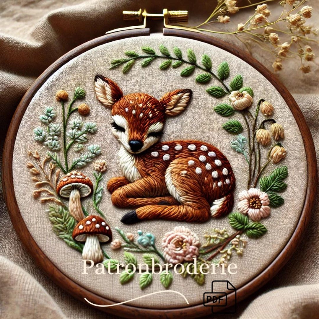 Sleeping Fawn Embroidery Design, Fawn Needlepoint Pattern, Fawn Peacock ...