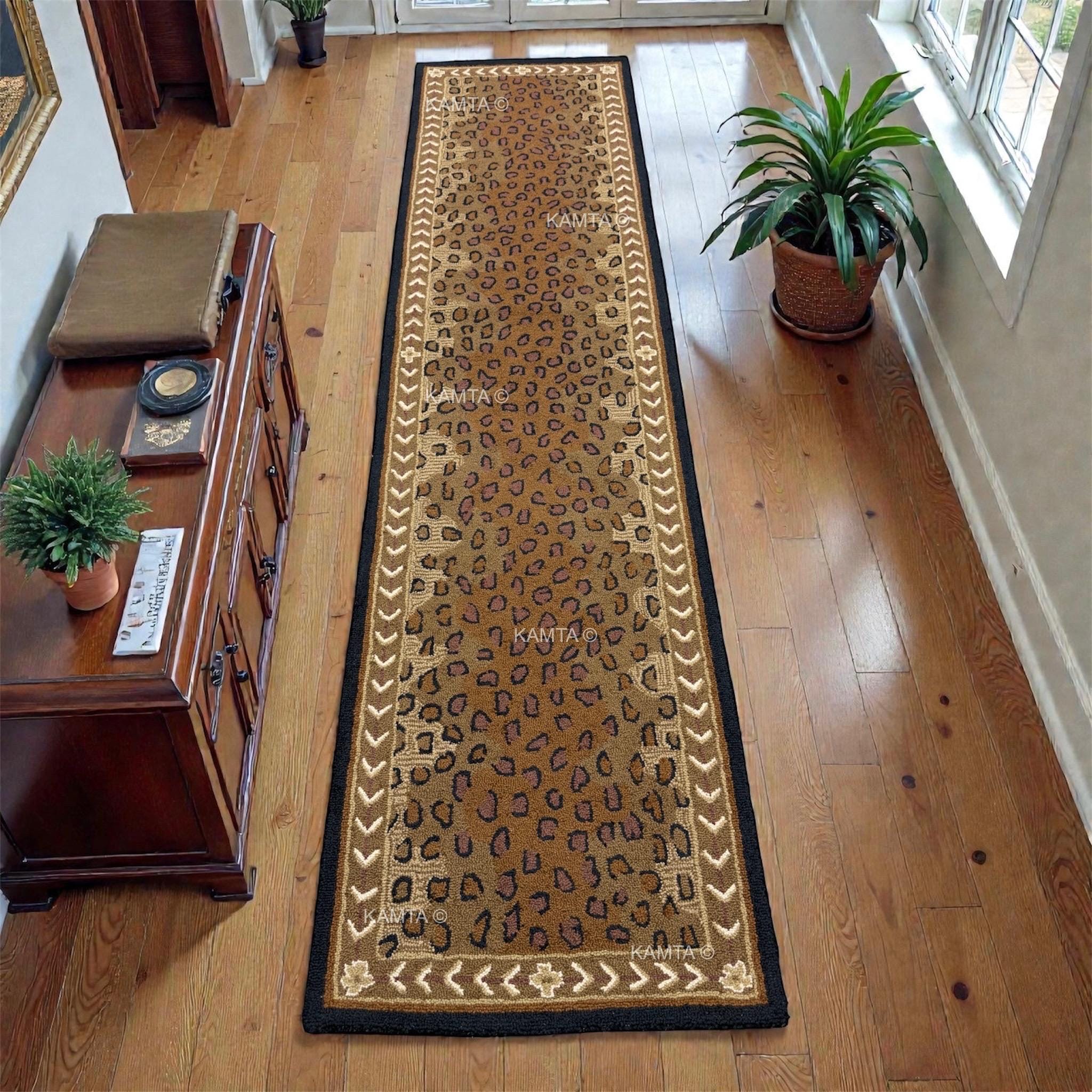 2.5x10 Leopard Print Wool Runner - Hand Tufted Animal Print Rug ...