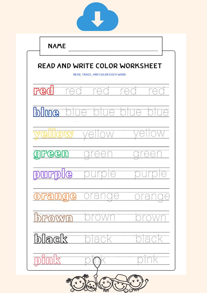 Read and Write Color Worksheet - Etsy