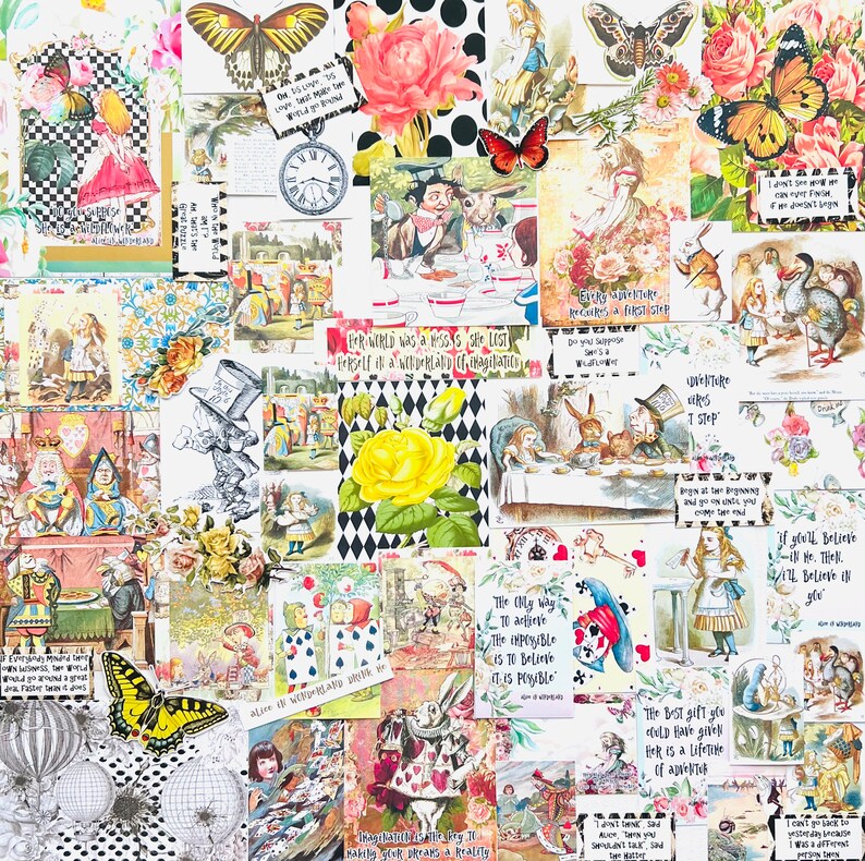 Alice in Wonderland Papers & Quotes for Junk Journals Scrapbooks ...