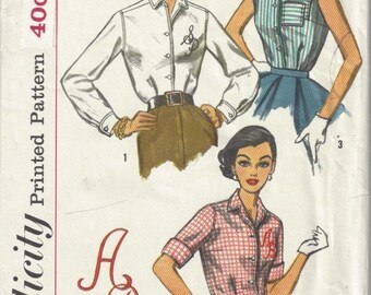 Simplicity 2195 1950s Vintage Sewing Pattern Complete Monogram Blouse ...