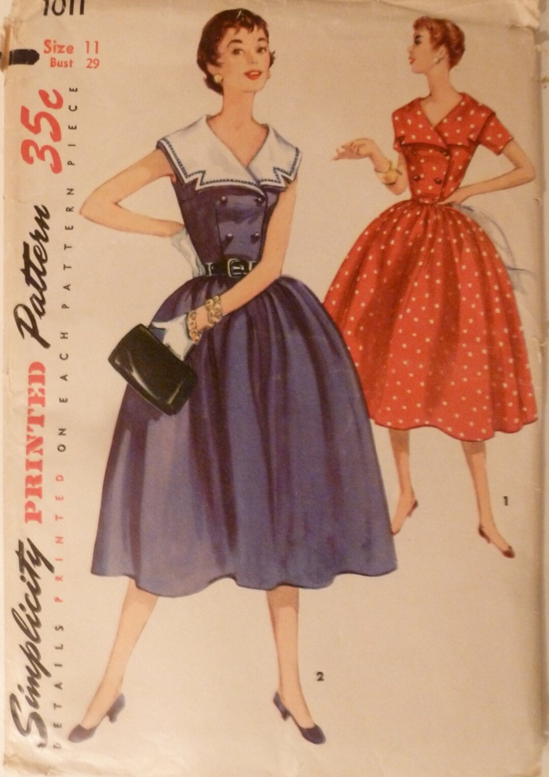 1950s Simplicity 1011 Junior Misses' and Misses' One-piece Dress With ...