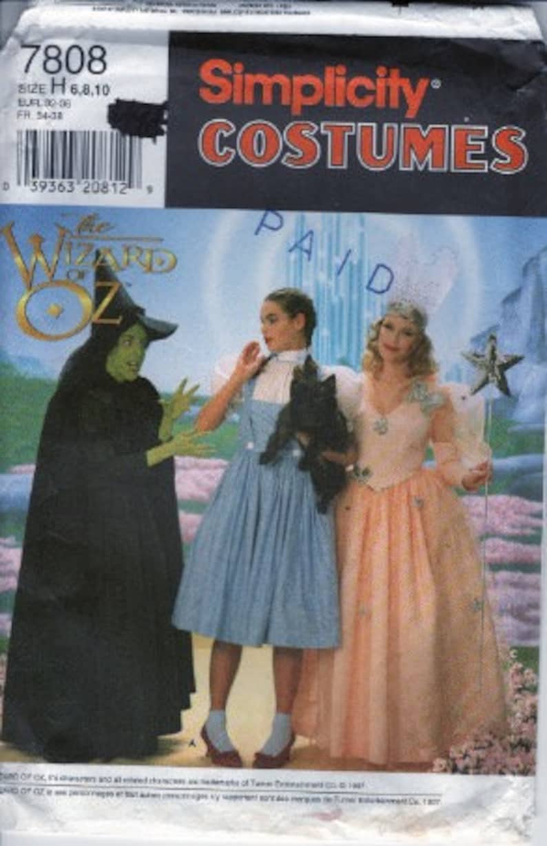 1997 Simplicity 7808 Wizard of OZ Glenda, Dorothy, and Wicked Witch of ...