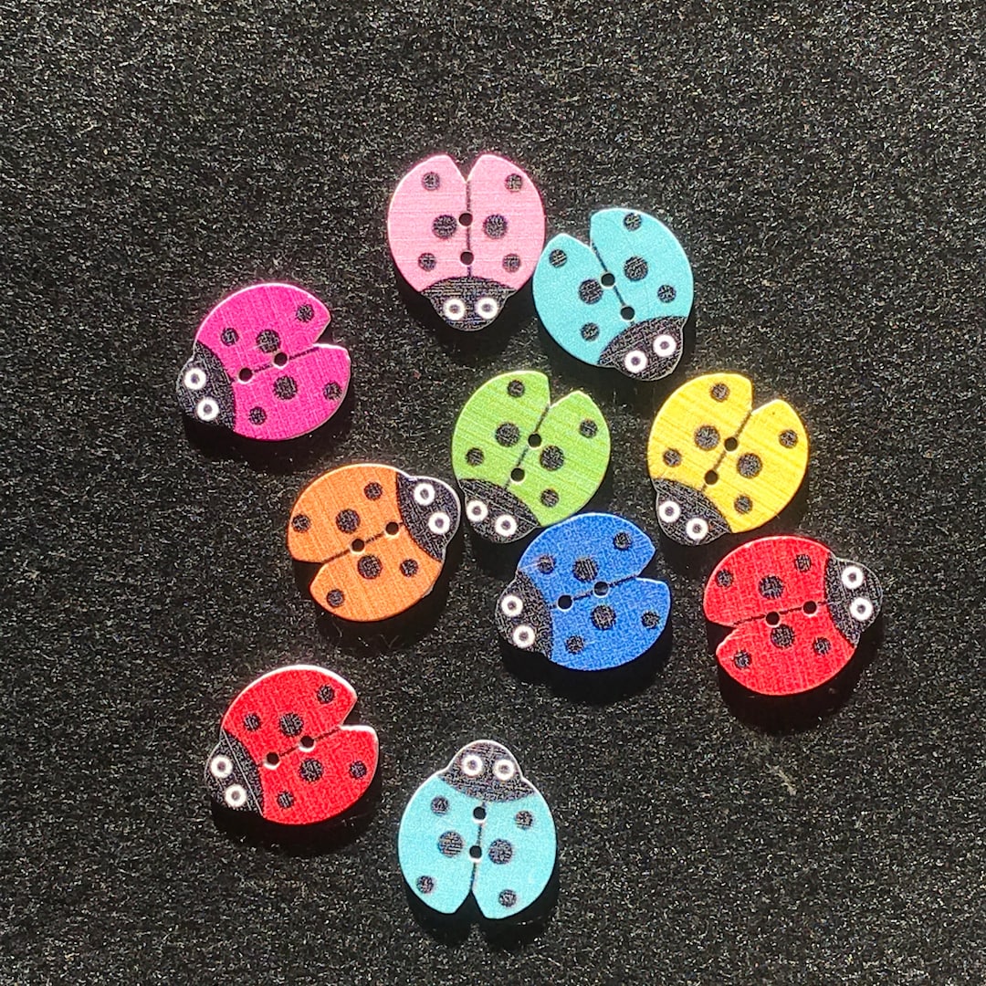 New Wood, Colorful Lady Bug Buttons. 5/8", Two-hole; Ten Buttons - Etsy