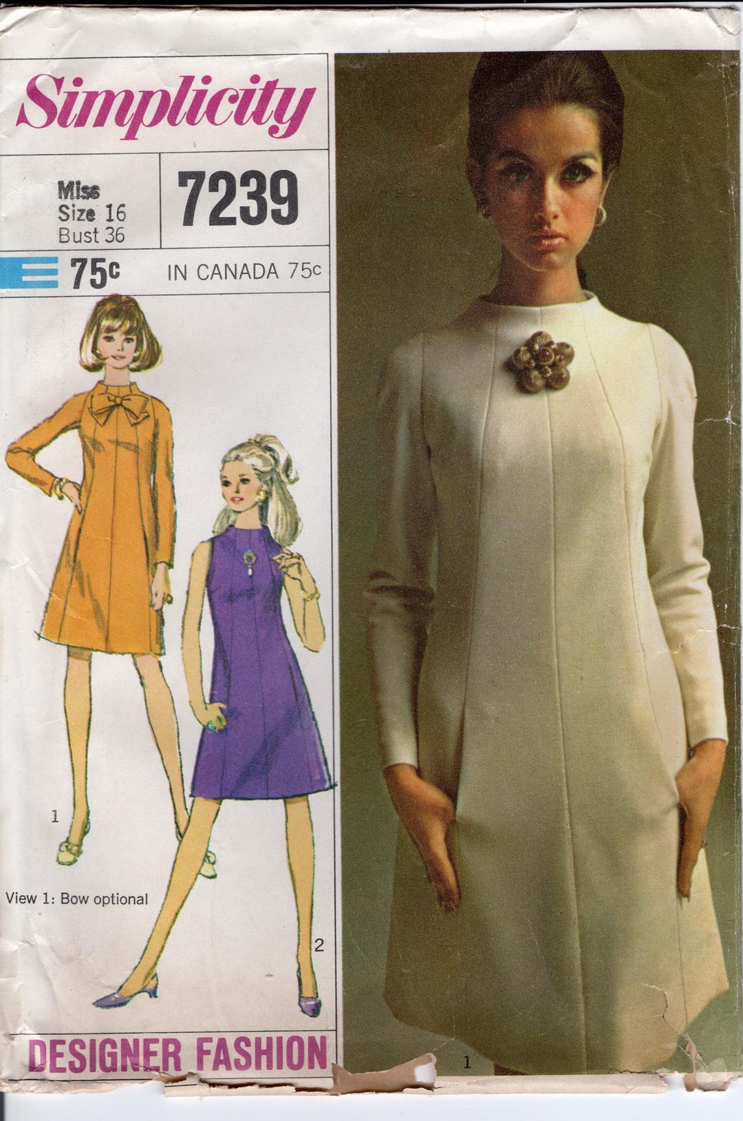 1967 Simplicity 7239 Dress. Designer Fashion. Bust 36" - Etsy