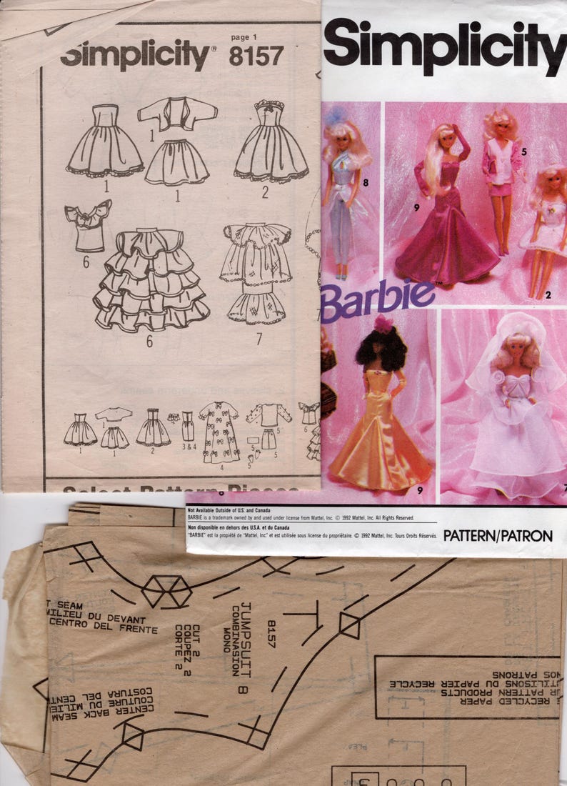 1992 Simplicity 8157 Evening Wardrobe Suitable for Barbie - Etsy