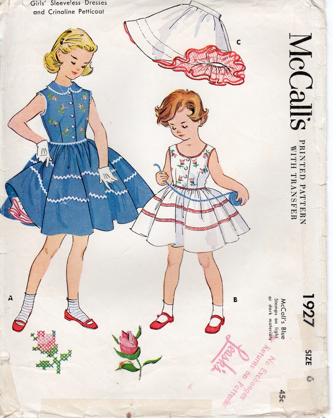 1954 Mccall's 1927 Girls' Sleeveless Dresses and Crinoline Petticoat - Etsy