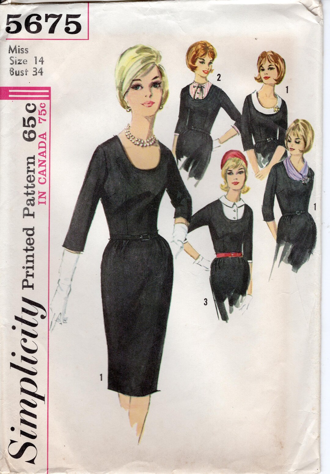 1964 Simplicity Dress Pattern, Detachable Collar Dickey, Bust 34" - Etsy