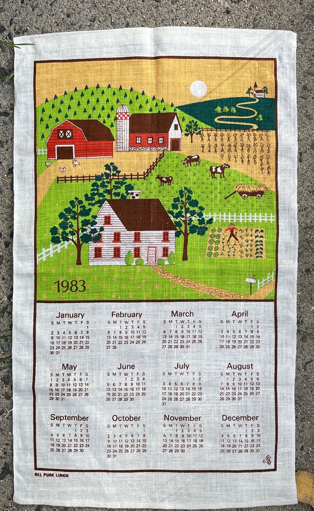 1983 Linen Calendar Towel. Farm Scene - Etsy