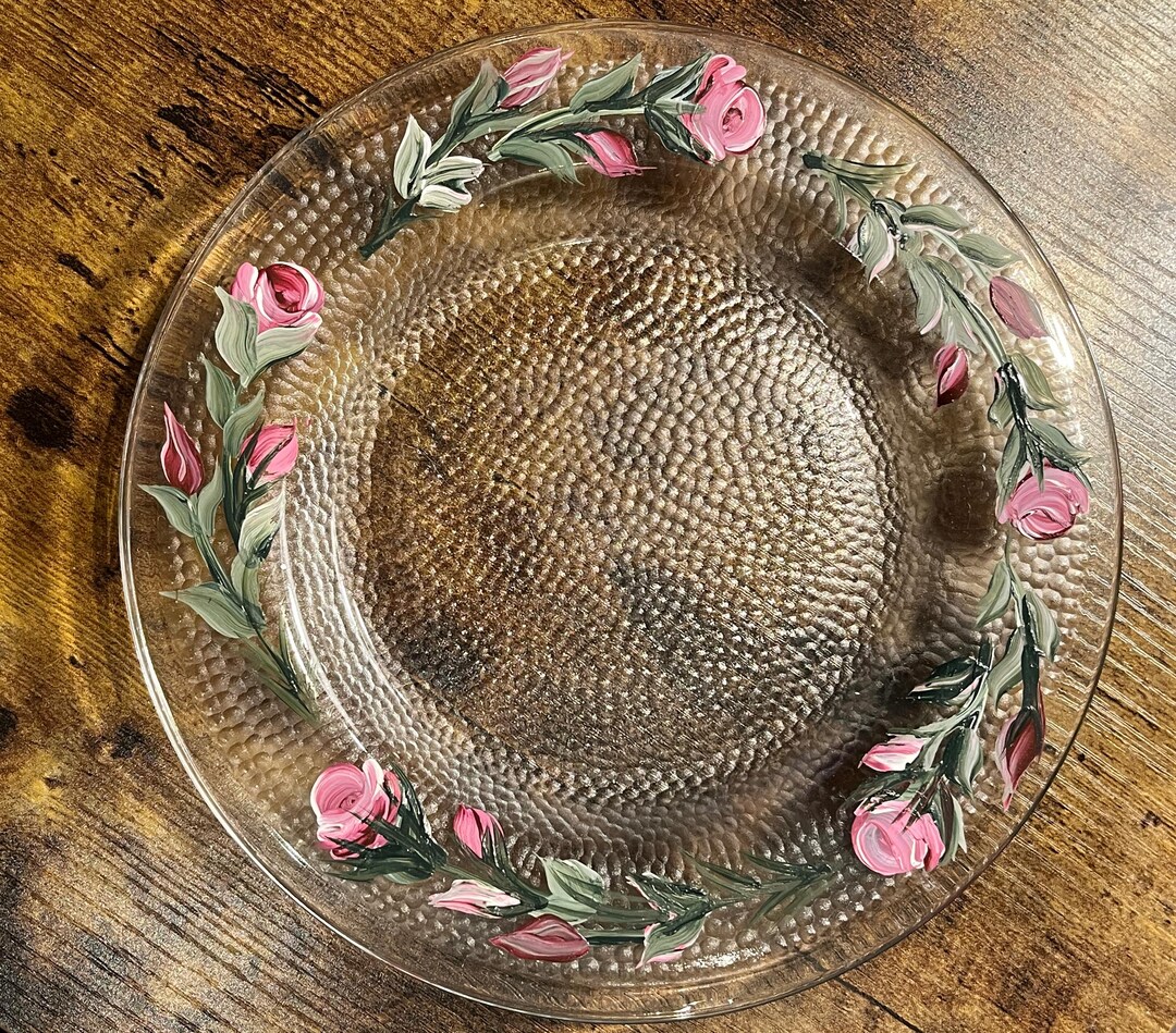 5 Hand Painted Floral Glass Salad Plates. Floral Rims. 8" - Etsy