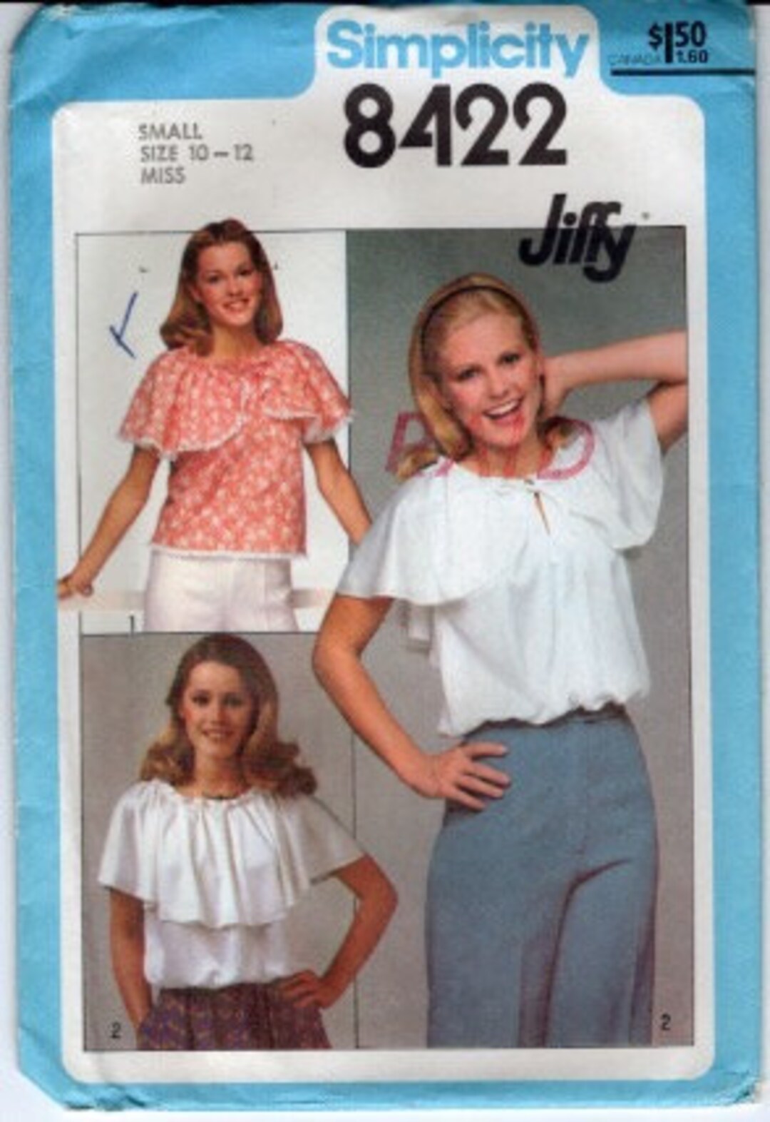 1978 Simplicity 8422 Misses' Jiffy Pullover Top Size Small - Etsy UK