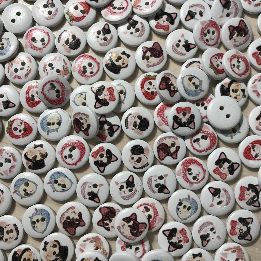 Cat Head Wood Buttons. Two Hole. 15mm or .5 Inch. Package of 10 - Etsy