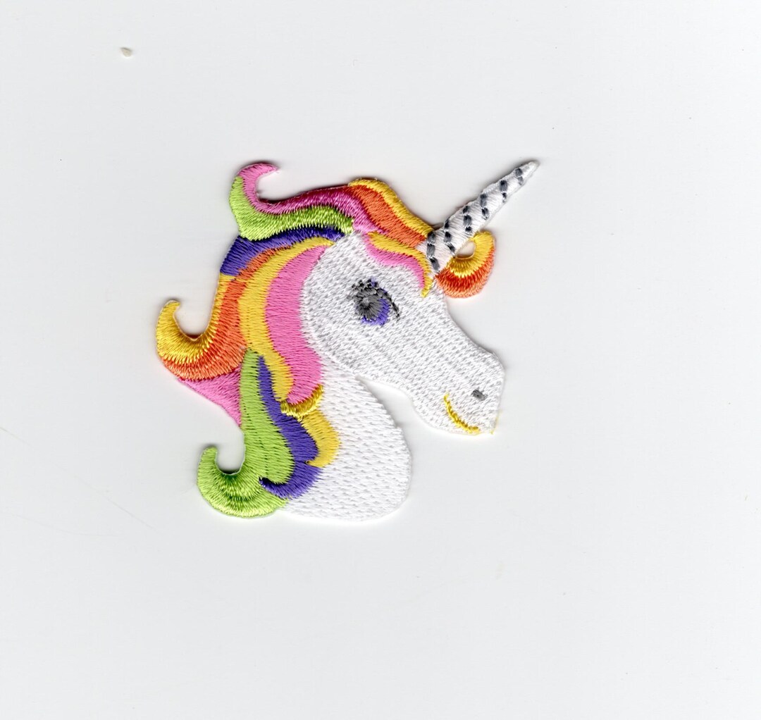 White Unicorn Head With Pastel Colors Mane Iron-on Patch - Etsy