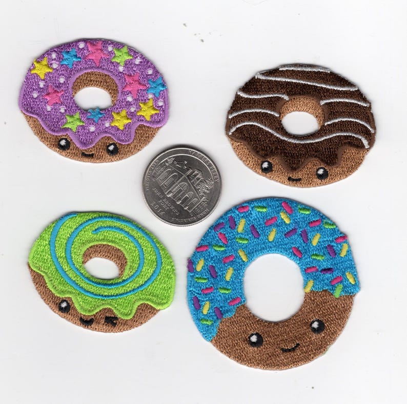 Smiling Doughnut Patches, Applique, Feltie. Sprinkles. Icing. Iron On ...