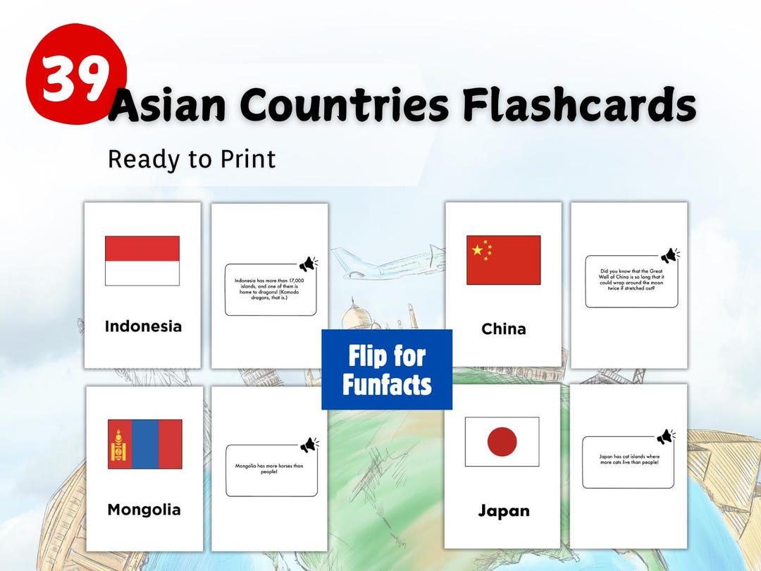 Flags of 39 Asian Nations: Educational Flashcards With Facts ...