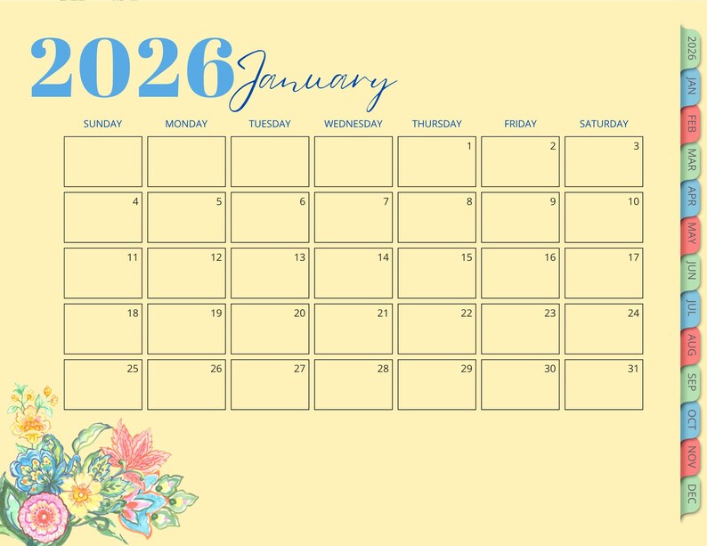 2026 Weekly Digital Planner: Pastel Floral Design, Hyperlinked ...