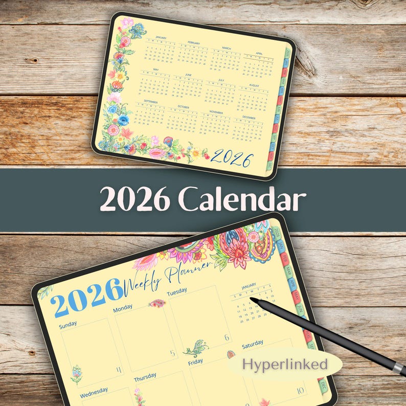 2026 Weekly Digital Planner: Pastel Floral Design, Hyperlinked ...