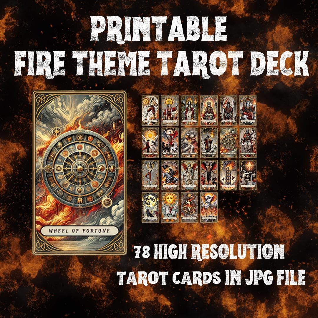 Printable Fire Theme Tarot Deck, Digital Downloadable Custom Cards, JPG ...