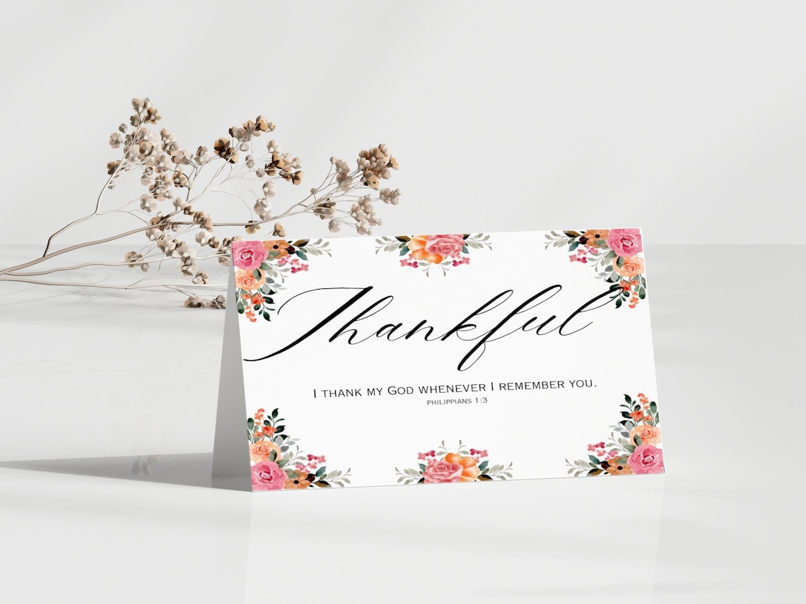 Bible Verse Thank You Card, Scripture Gratitude Card, Printable Thank ...