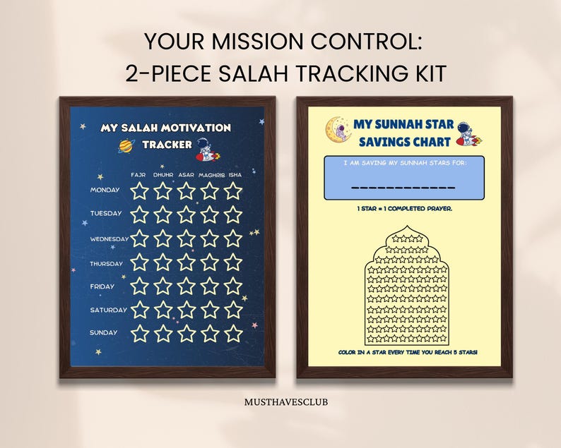 Salah Tracker Printable & Sunnah Chart Set,astronaut Space Theme Prayer ...