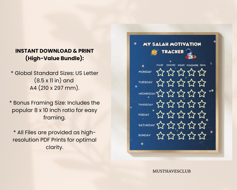 Salah Tracker Printable & Sunnah Chart Set,astronaut Space Theme Prayer ...