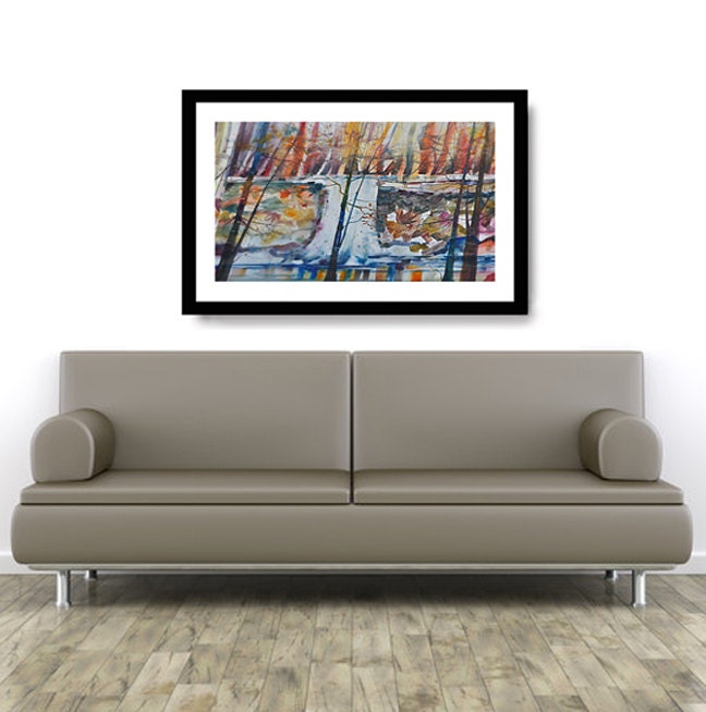 Autumn Fall Watercolor Print, Autumn Art, Cabin Art, Large Painting ...