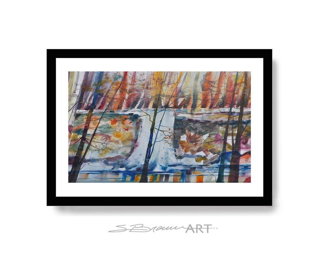 Autumn Fall Watercolor Print, Autumn Art, Cabin Art, Large Painting ...