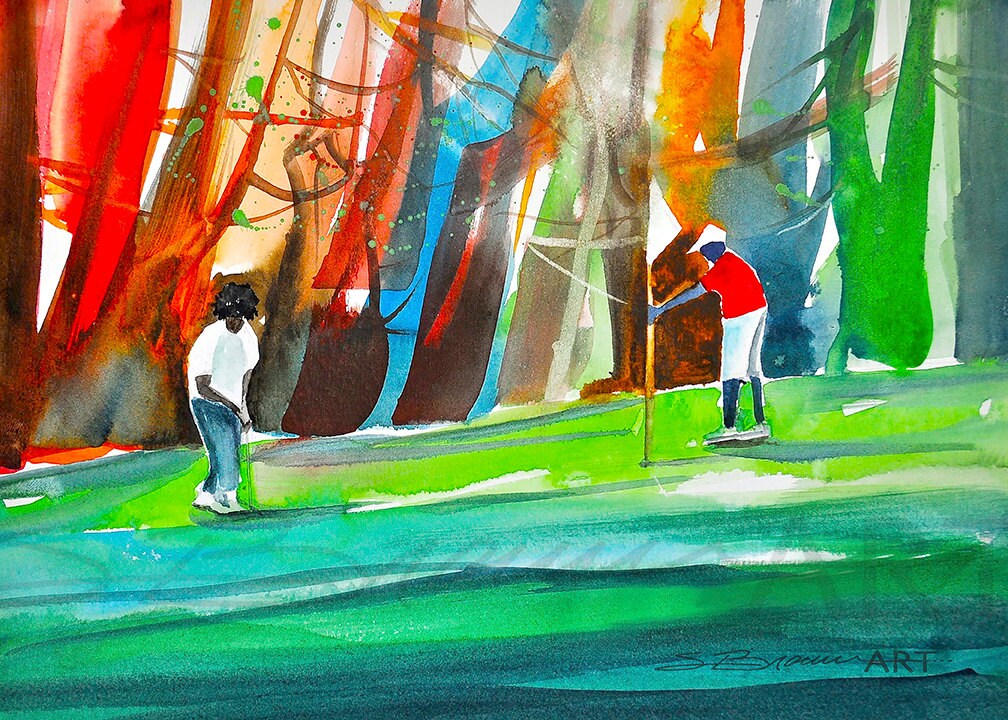 Golf Outing Watercolor Print African American Art - Etsy