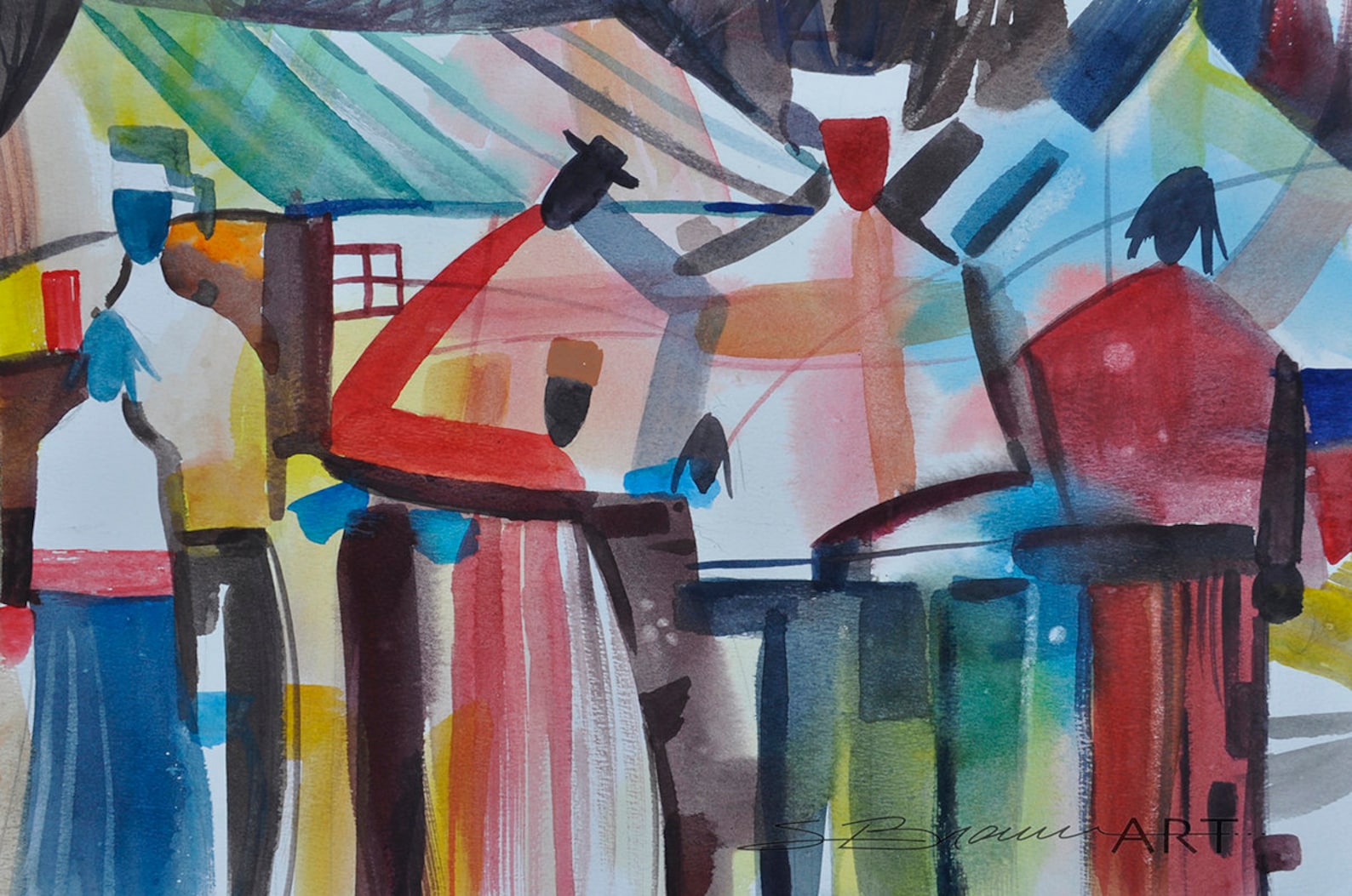 Family Gathering Watercolor Print African American Art Black - Etsy