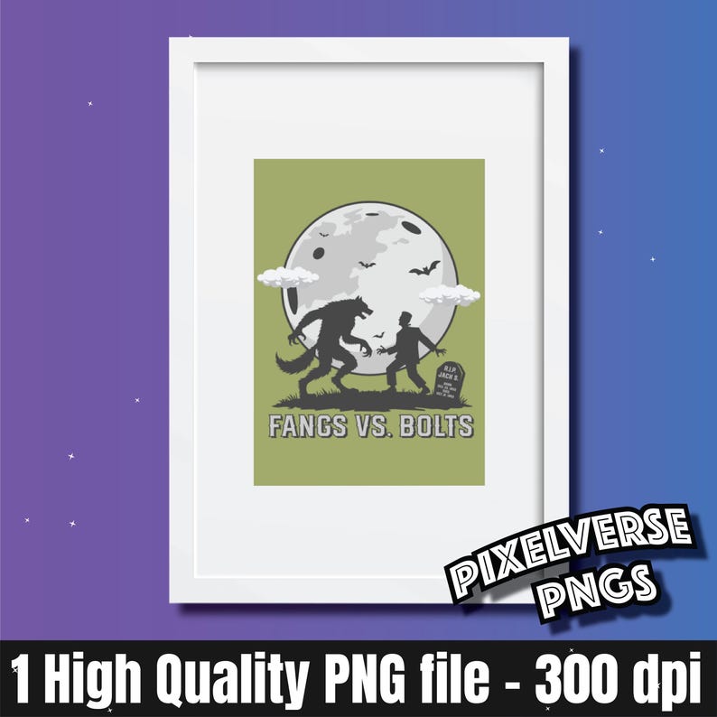 Fangs Vs Bolts PNG | Retro Monster Showdown | Vintage Werewolf and ...
