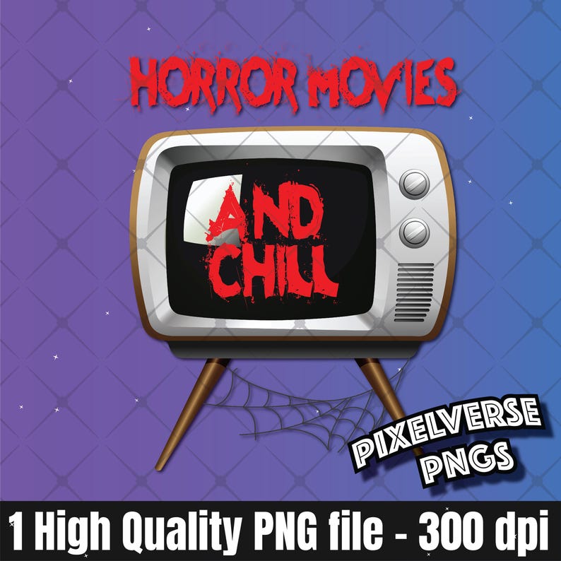 Horror Movies and Chill Retro TV PNG, Vintage Halloween PNG, Spooky ...