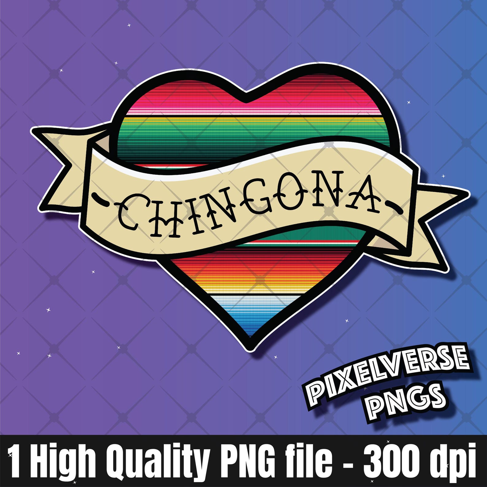 Serape Chingona Heart PNG Vibrant Mexican Serape Banner Design for T ...