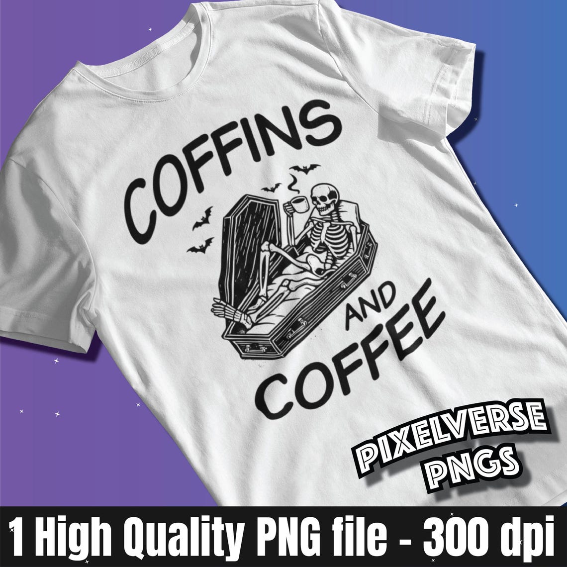 Coffins and Coffee PNG | Spooky Skeleton With Coffee Design | Perfect ...