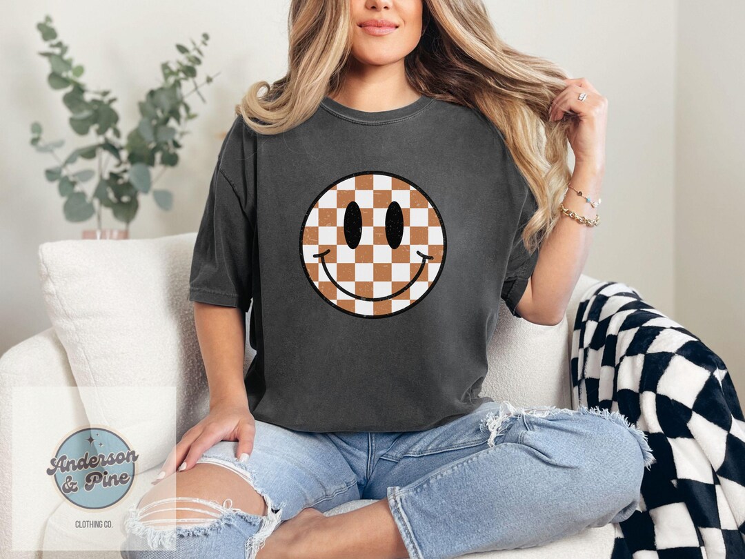 Checker Smiley Face Comfort Colors Tee - Etsy