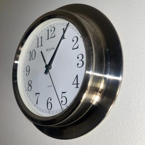 Silver Simple Bulova Wall Clock - Etsy