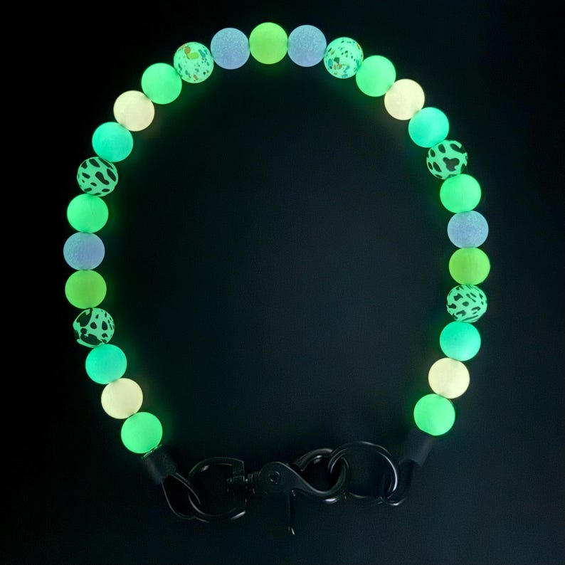 Glow in the Dark Beaded ID Tag Dog Necklace Collar | Made With 15mm ...