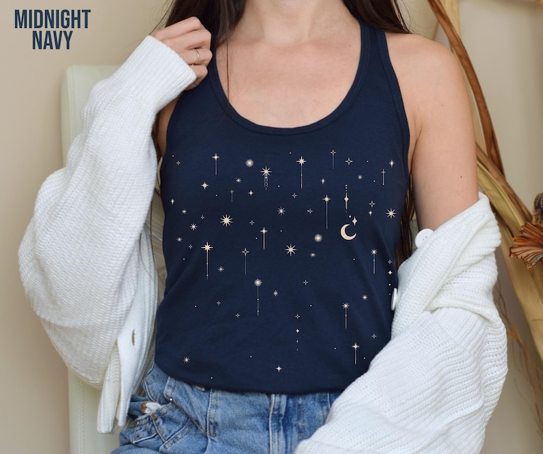 Star Light Tank Top, Falling Stars Womens Racerback, Minimalist Boho ...