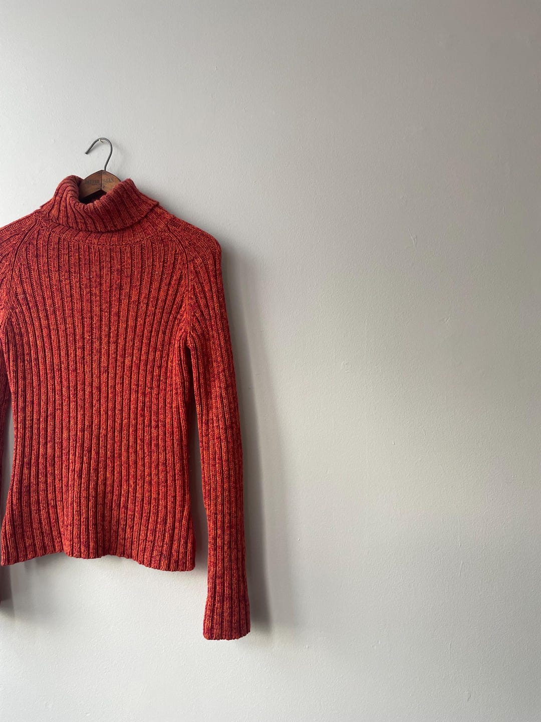Y2k Fire Red Orange CHUNKY Knit Cotton Turtleneck Sweater - Vintage 00s ...
