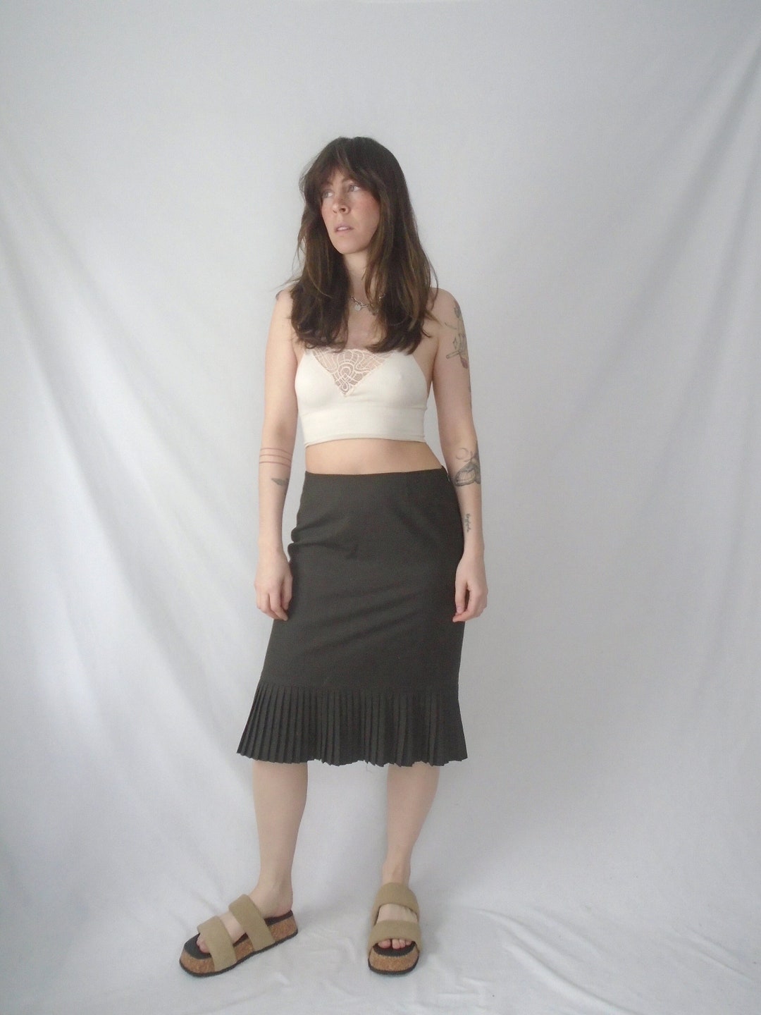 Grey Wool Knife Pleat 2000s Secretary Midi Skirt Vintage Y2k Medium - Etsy